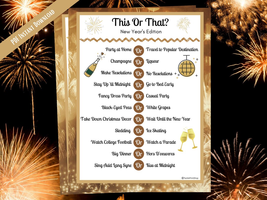 New Years This or That Printable Group Dinner Party Game - Etsy