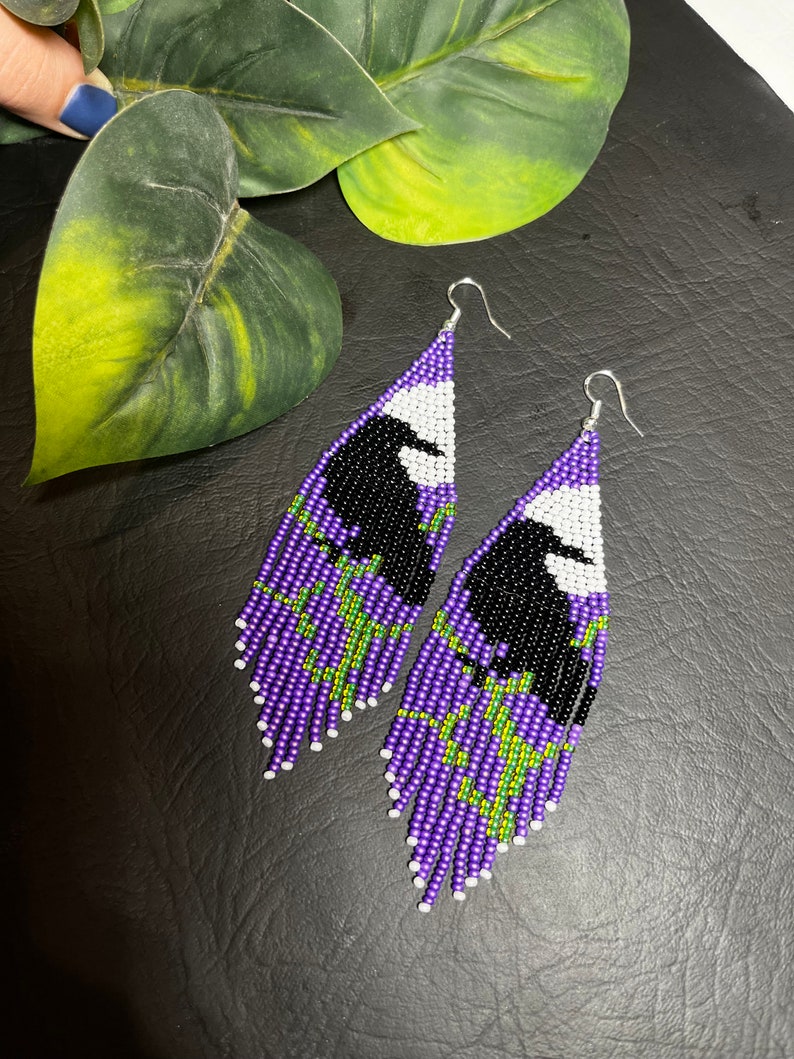 Black Crow Earrings, Raven Moon Jewelry, Cottage Core Fringe Earrings ...