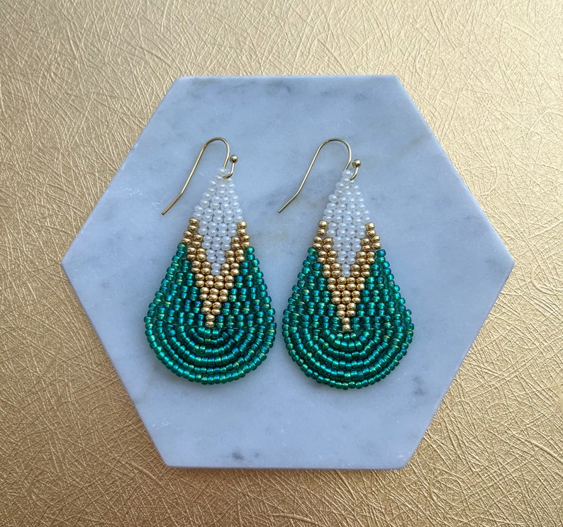 Mermaid Teardrop Beaded Earrings, Handmade Earrings, Turquoise, Gold ...