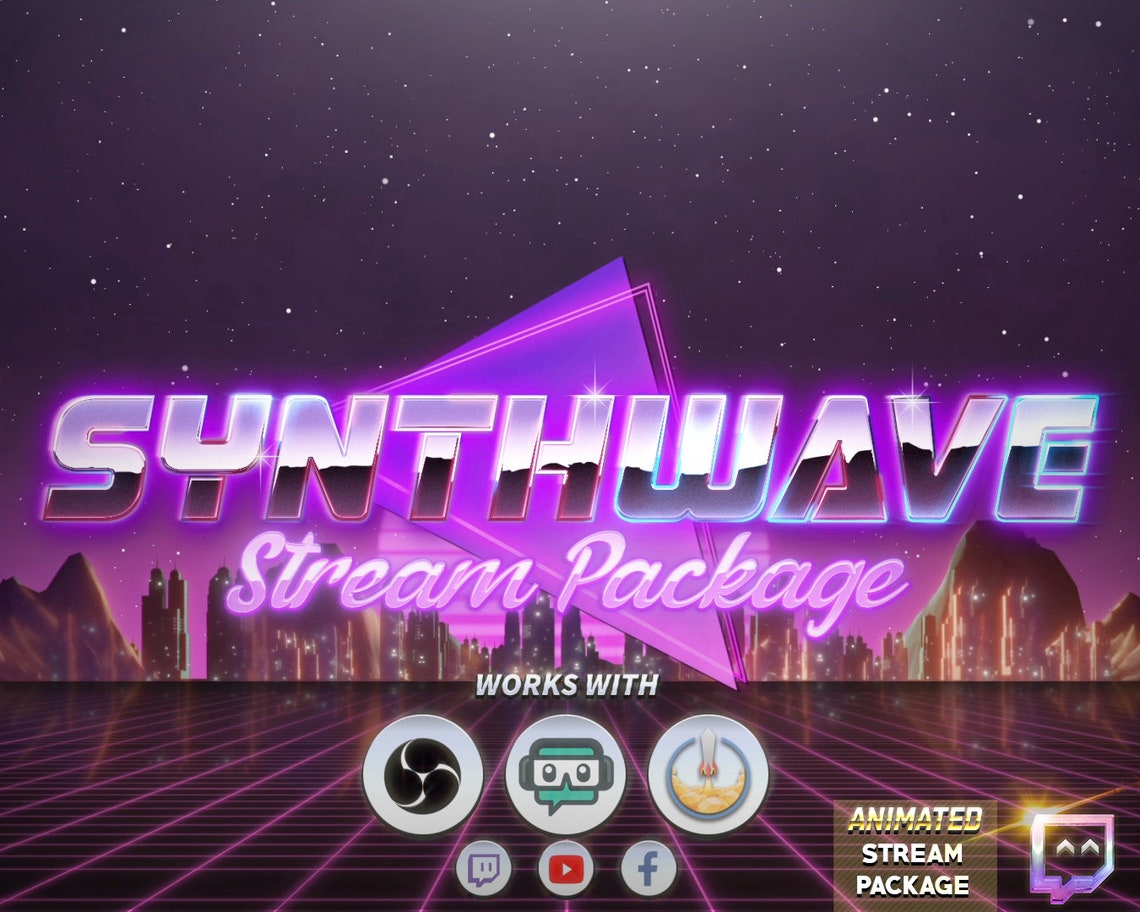 Animated Synthwave Stream Overlays Pack Twitch Synthwave Vaporwave ...