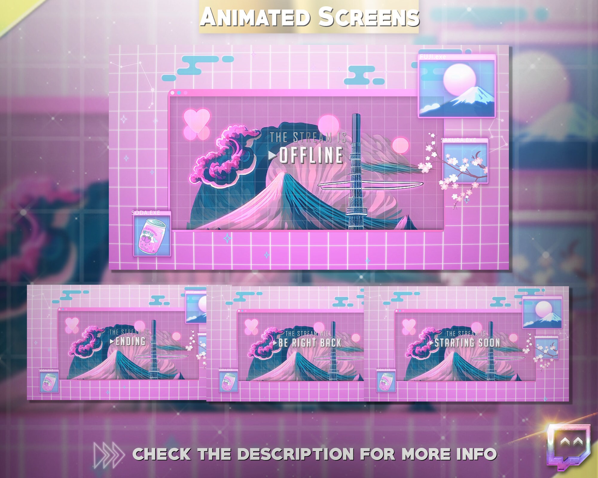 Animated Cute Twitch Overlay Pack for Stream Aesthetic Day Japanese ...
