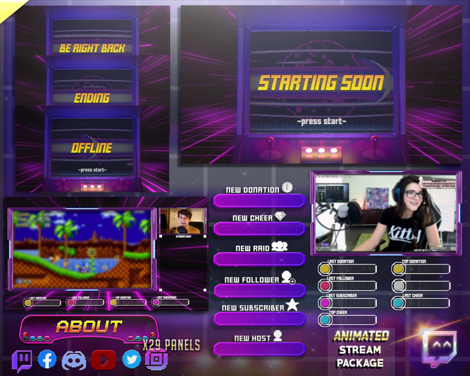 Animated Retro Stream Overlays Pack | Arcade | Twitch - Retro ...