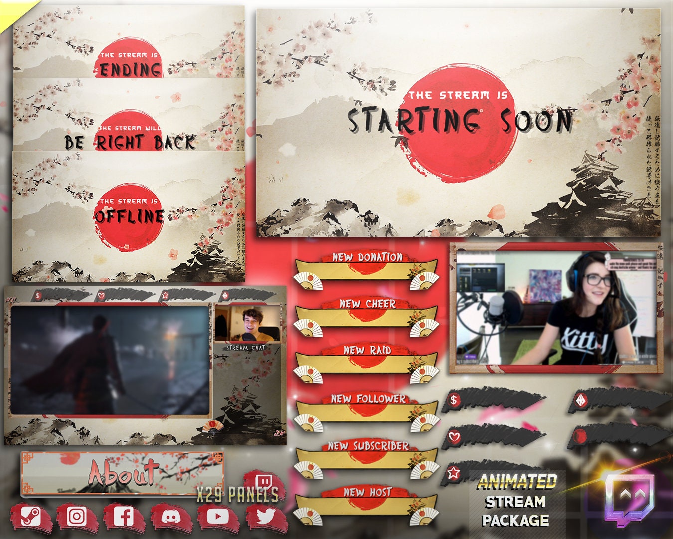 Animated Japanese Stream Overlays Pack | Edo | Twitch - Anime - Samurai ...