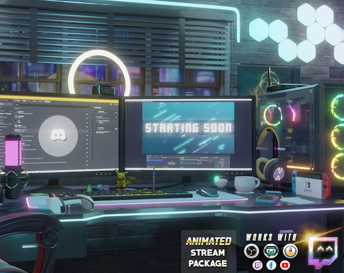 Twitch Animated Overlay Pack for Stream | Gamer HQ | Desk - Computer ...
