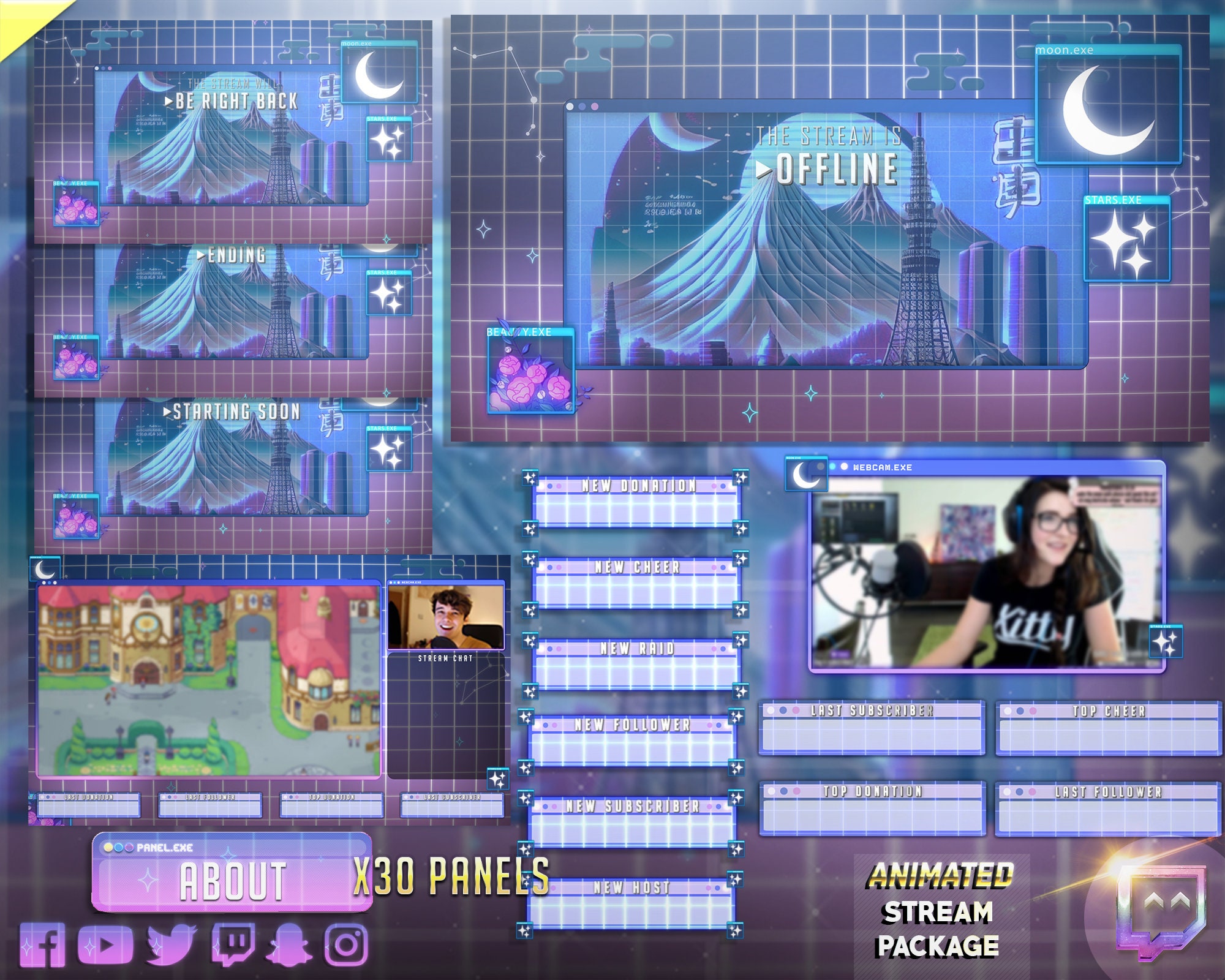 Animated Aesthetic Twitch Overlay Pack for Stream Aesthetic Night ...