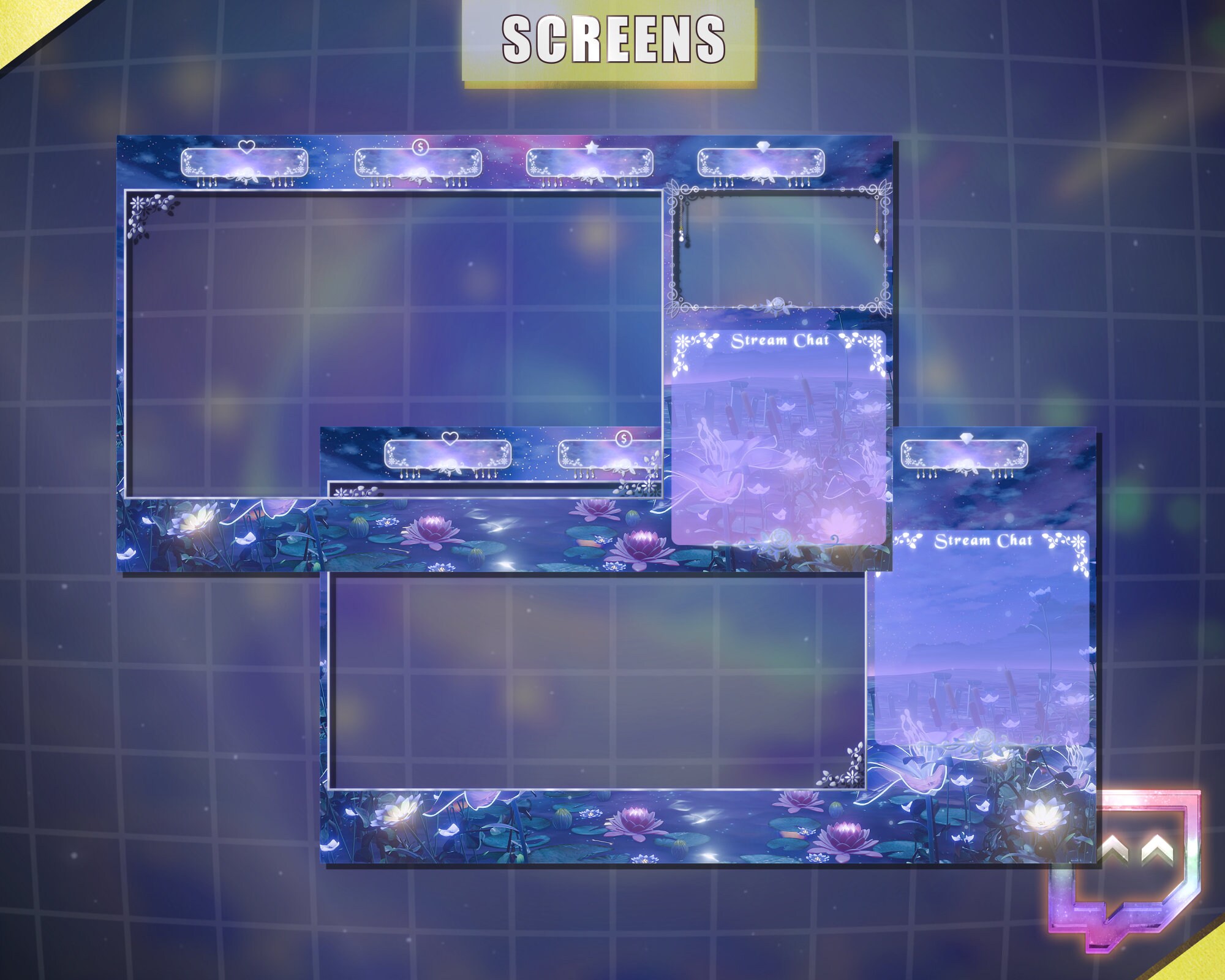 Twitch Animated Overlay Pack for Stream | Moonlight Reverie | Elegant ...