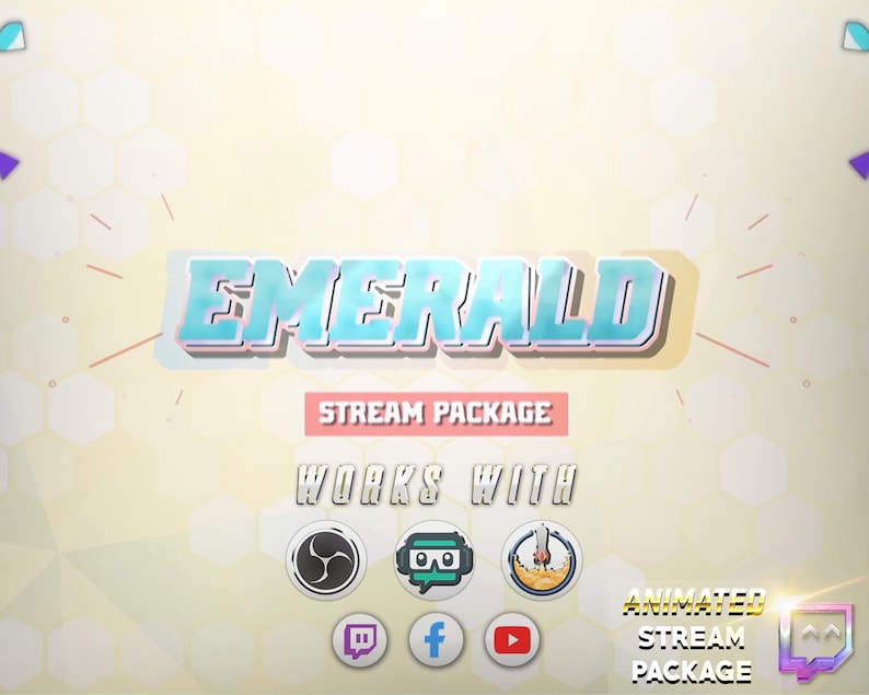 Animated Twitch Overlay Pack for Stream Emerald Cute Pastel Colorful ...