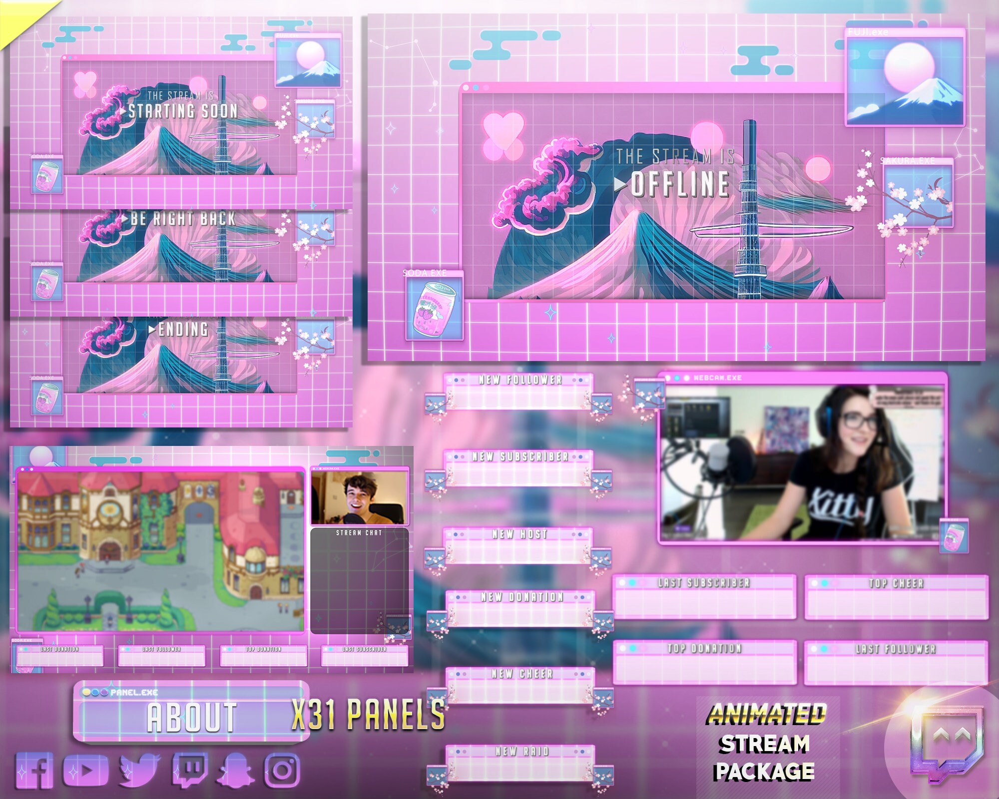 Animated Cute Twitch Overlay Pack for Stream Aesthetic Day Japanese ...