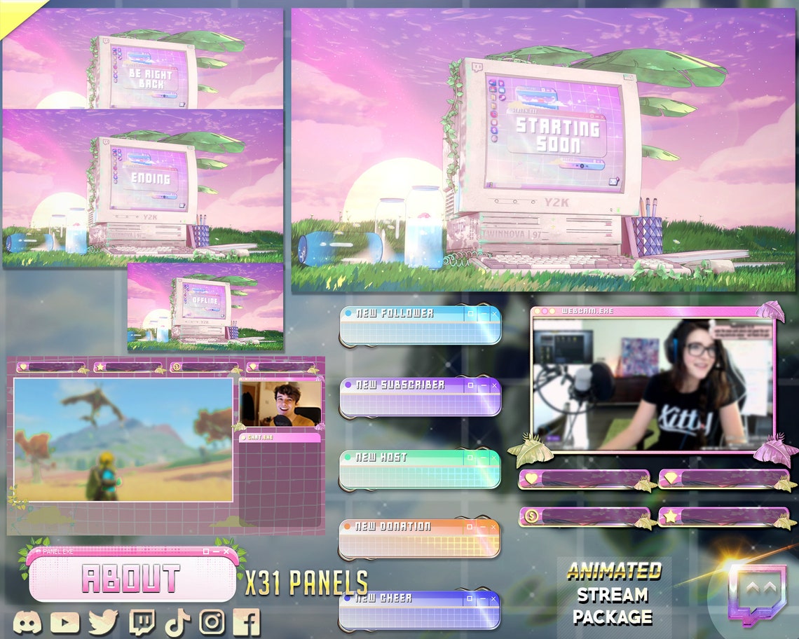 Animated Cute Twitch Overlay Pack for Stream Vintage V2 Retrowave ...
