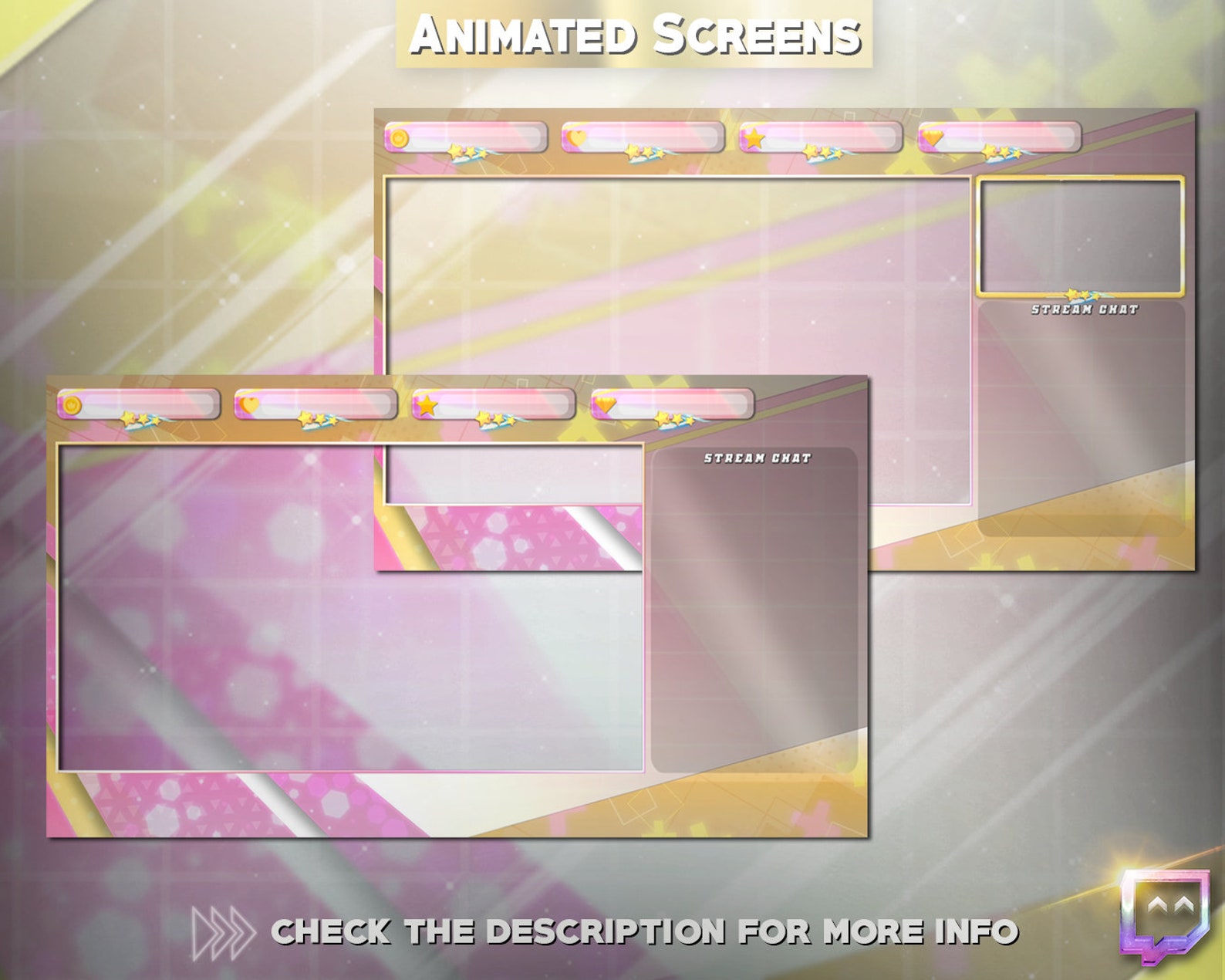 Animated Kawaii Stream Overlays Pack | Twitch - Cute - Kawaii - Pink ...