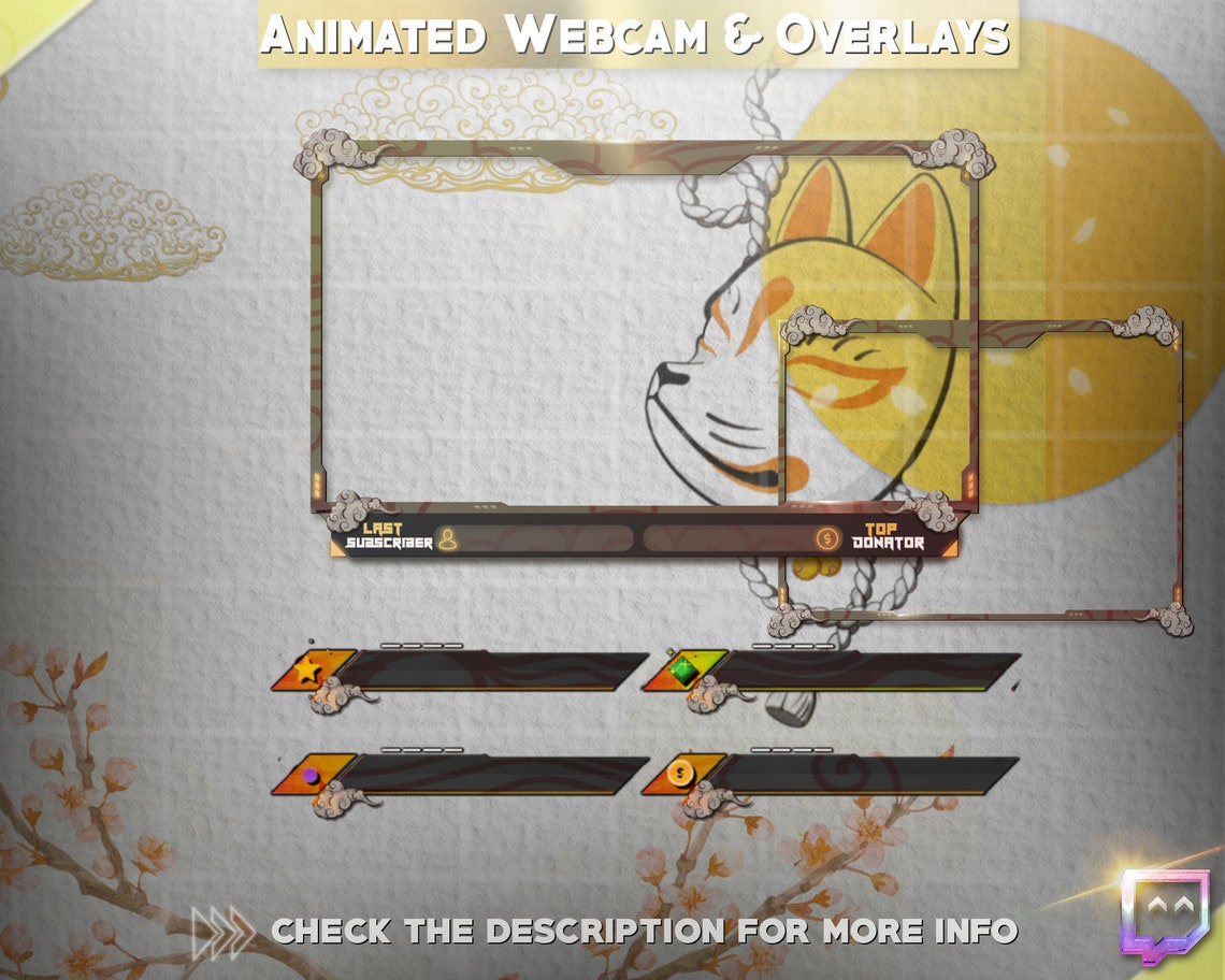 Animated Japanese Twitch Overlay Pack for Stream | Kitsune | Sakura ...