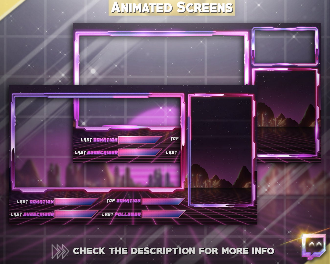 Animated Synthwave Stream Overlays Pack Twitch Synthwave Vaporwave ...