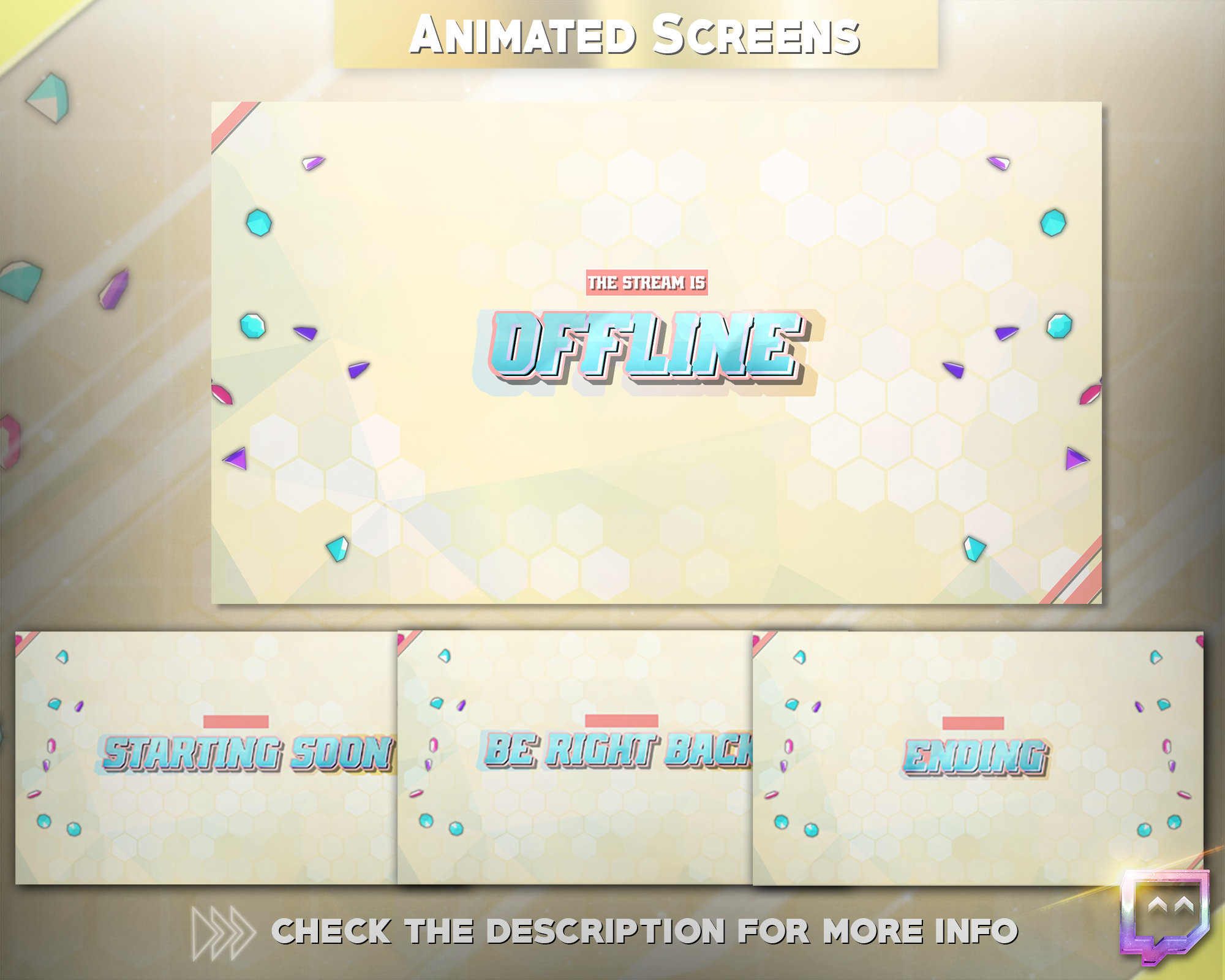 Animated Twitch Overlay Pack for Stream Emerald Cute Pastel Colorful ...