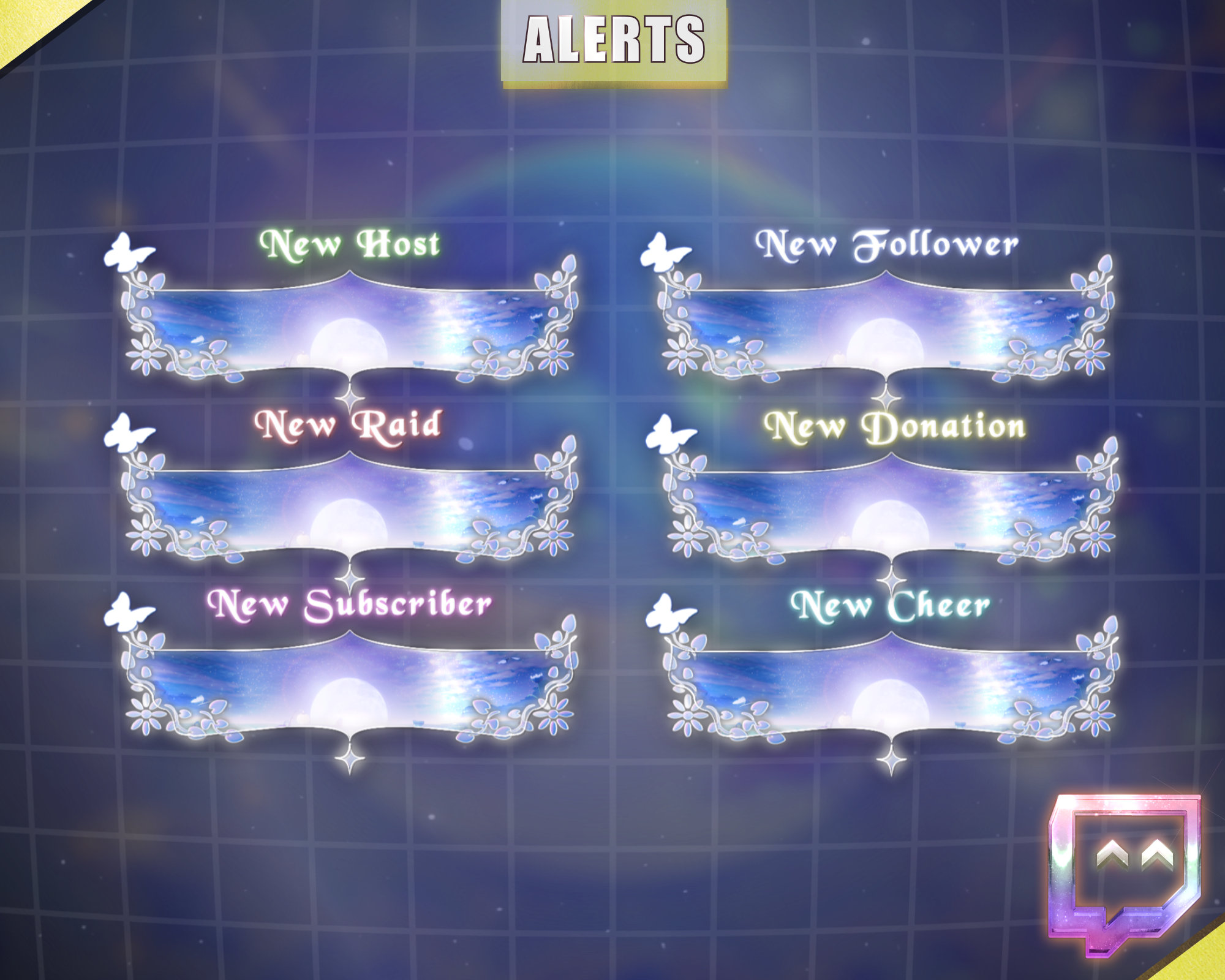 Twitch Animated Overlay Pack for Stream | Moonlight Reverie | Elegant ...