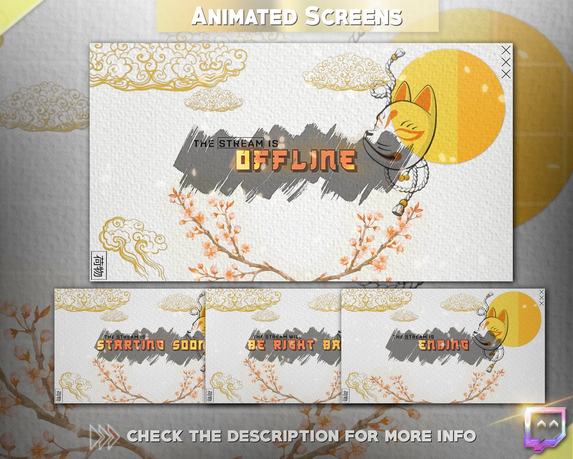 Animated Japanese Twitch Overlay Pack for Stream | Kitsune | Sakura ...