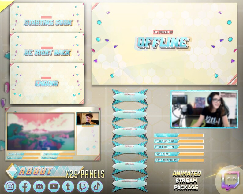 Animated Twitch Overlay Pack for Stream Emerald Cute Pastel Colorful ...