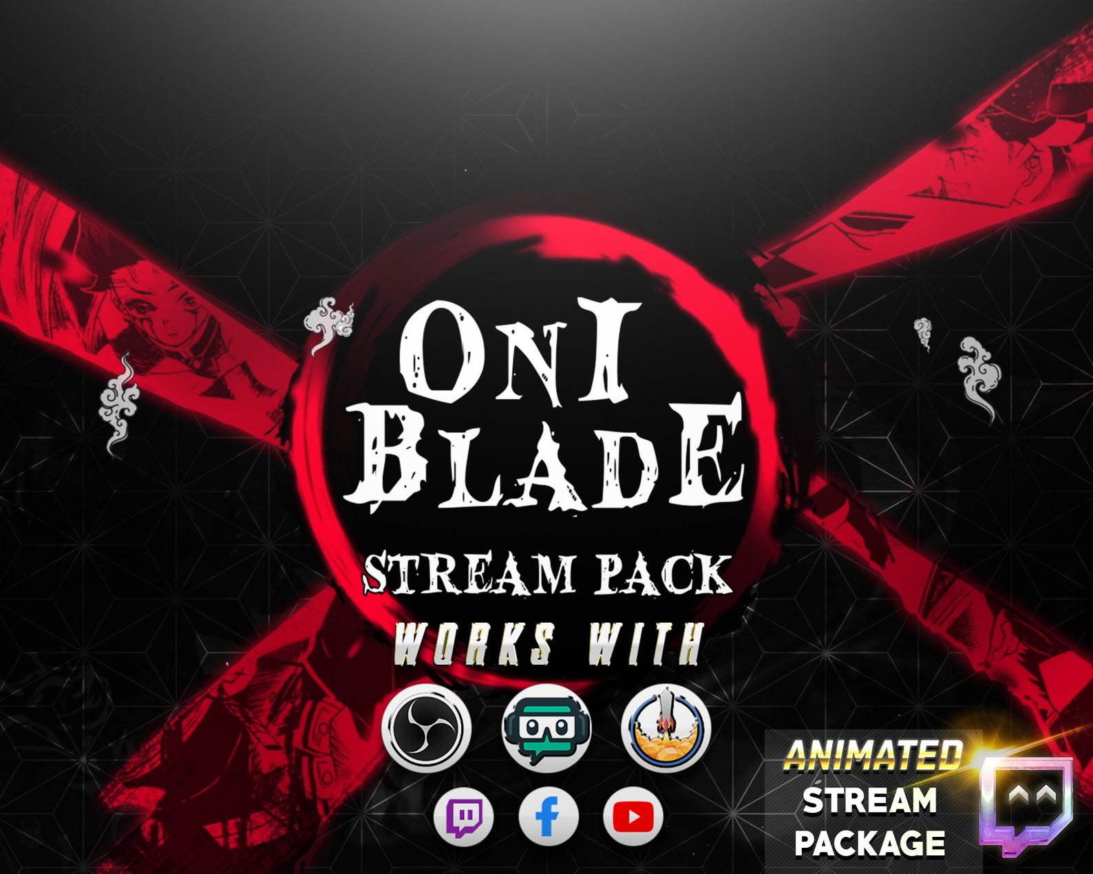 Animated Anime Twitch Overlay Pack for Stream | Oni Blade | Demon ...