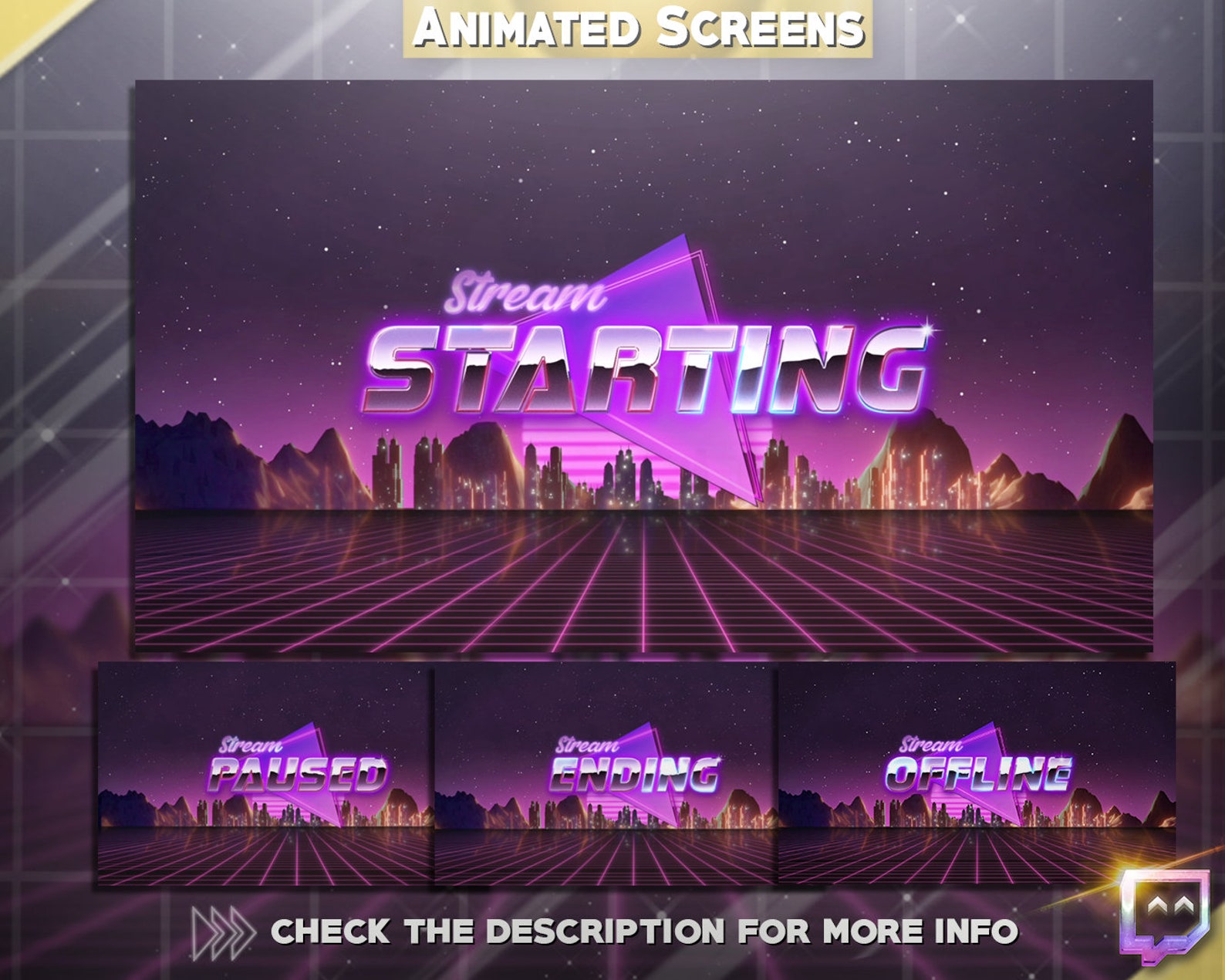 Animated Synthwave Stream Overlays Pack | Twitch - Synthwave ...