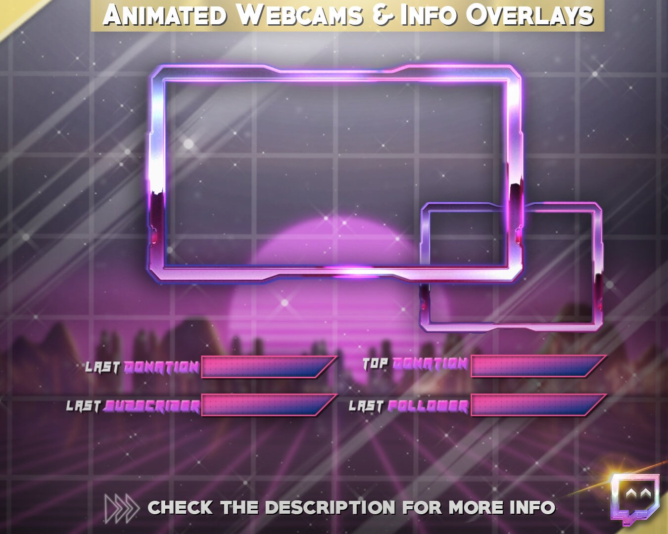 Animated Synthwave Stream Overlays Pack Twitch Synthwave Vaporwave ...