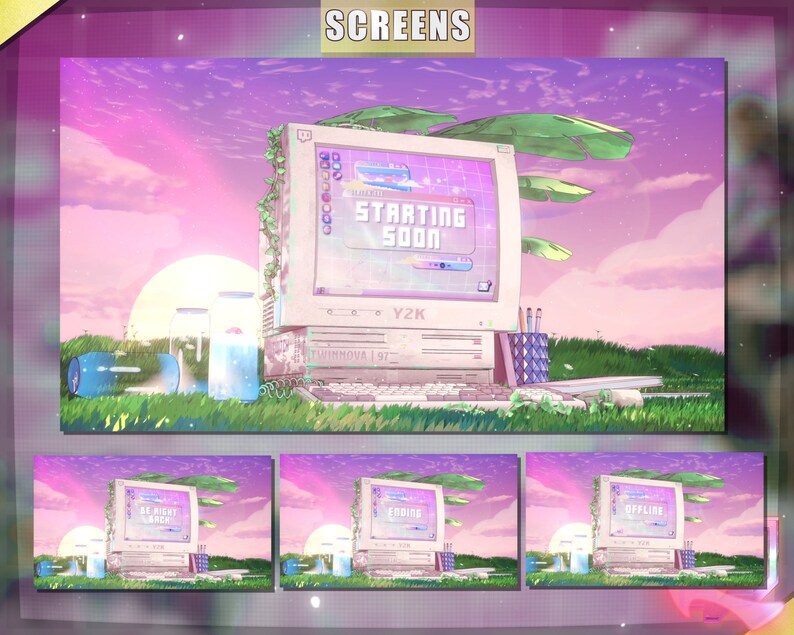 Animated Cute Twitch Overlay Pack for Stream Vintage V2 Retrowave ...