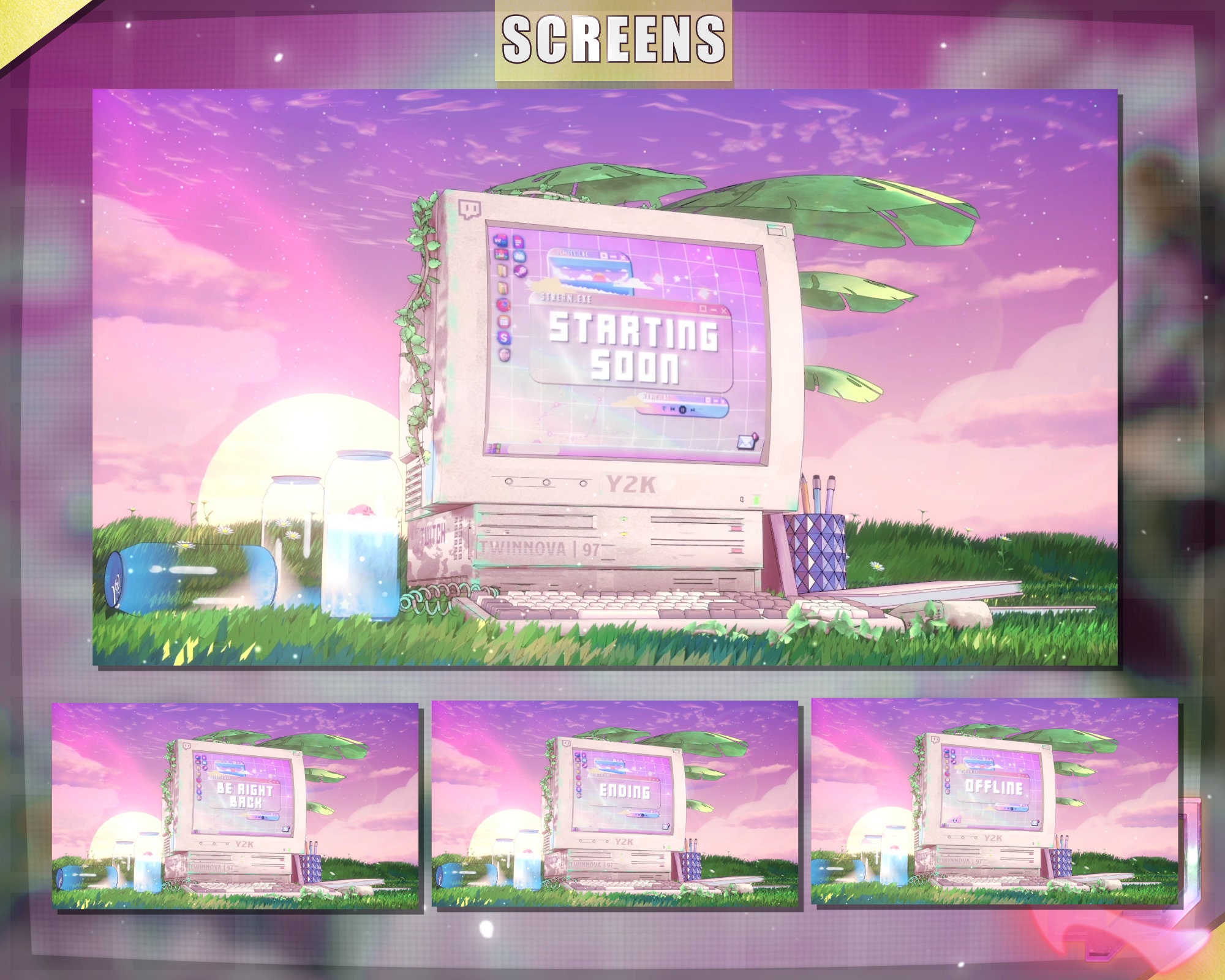 Animated Cute Twitch Overlay Pack for Stream Vintage V2 Retrowave ...