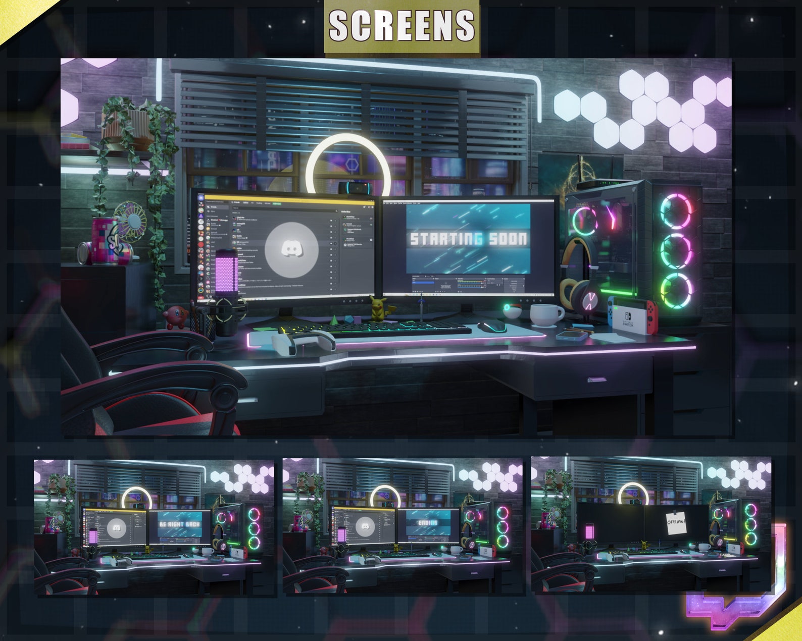 Twitch Animated Overlay Pack for Stream | Gamer HQ | Desk - Computer ...