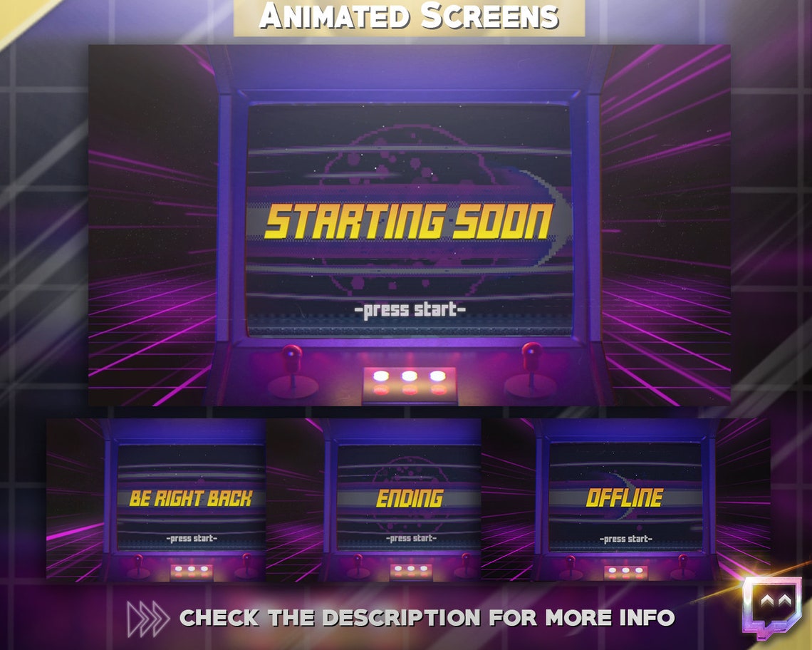 Animated Retro Stream Overlays Pack Arcade Twitch Retro Vaporwave Pixel ...