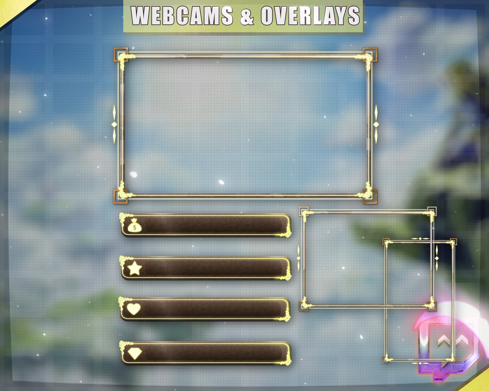 Animated Fantasy Twitch Overlay Pack for Stream Sky Island RPG Magic ...