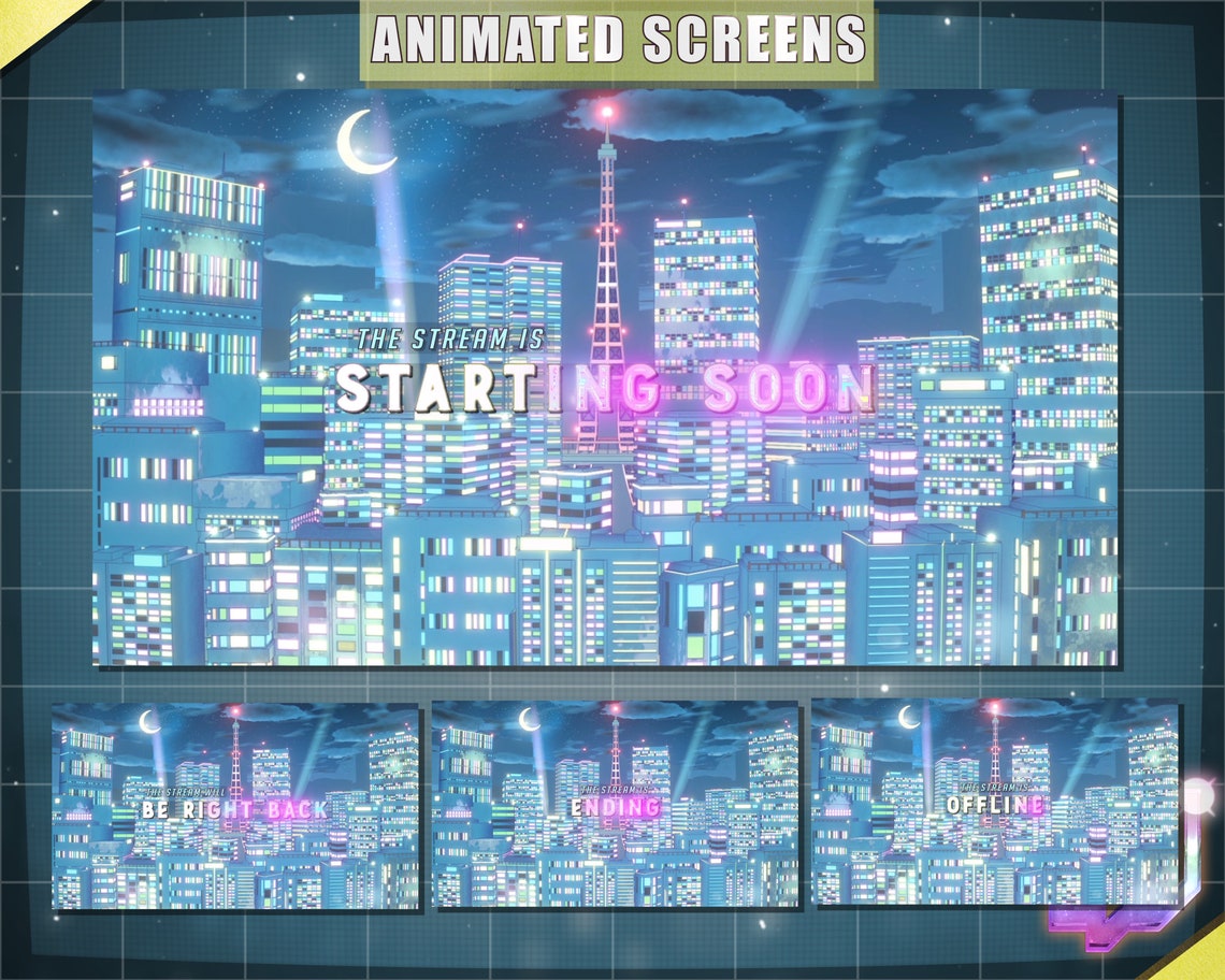 Animated Aesthetic Twitch Overlay Pack for Stream City Pop - Etsy