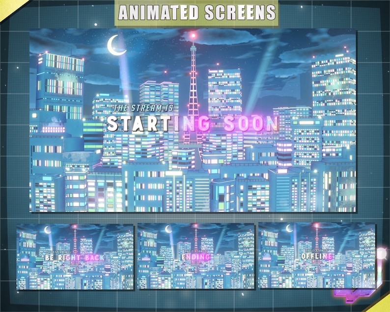 Animated Aesthetic Twitch Overlay Pack for Stream | City Pop | Japanese ...