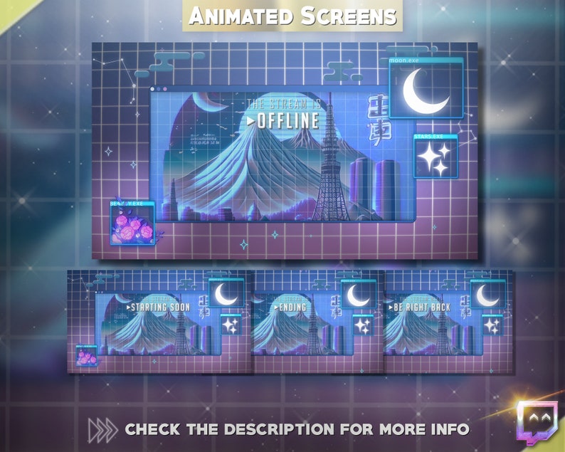 Animated Aesthetic Twitch Overlay Pack for Stream Aesthetic Night ...