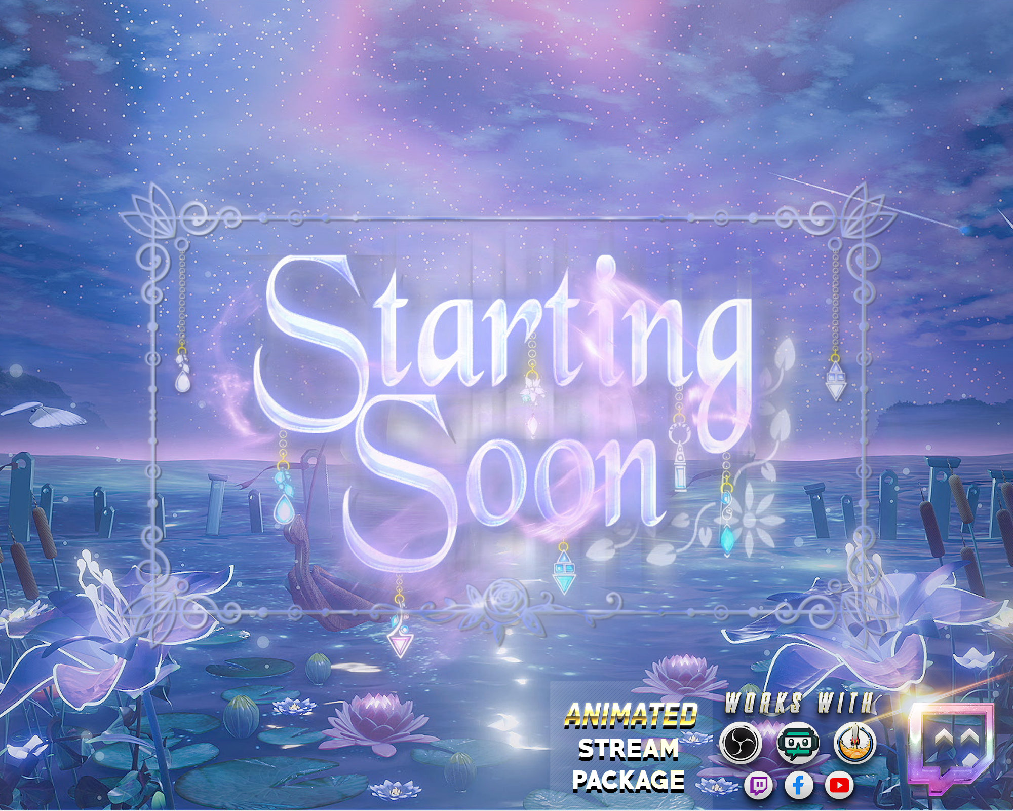 Twitch Animated Overlay Pack for Stream | Moonlight Reverie | Elegant ...