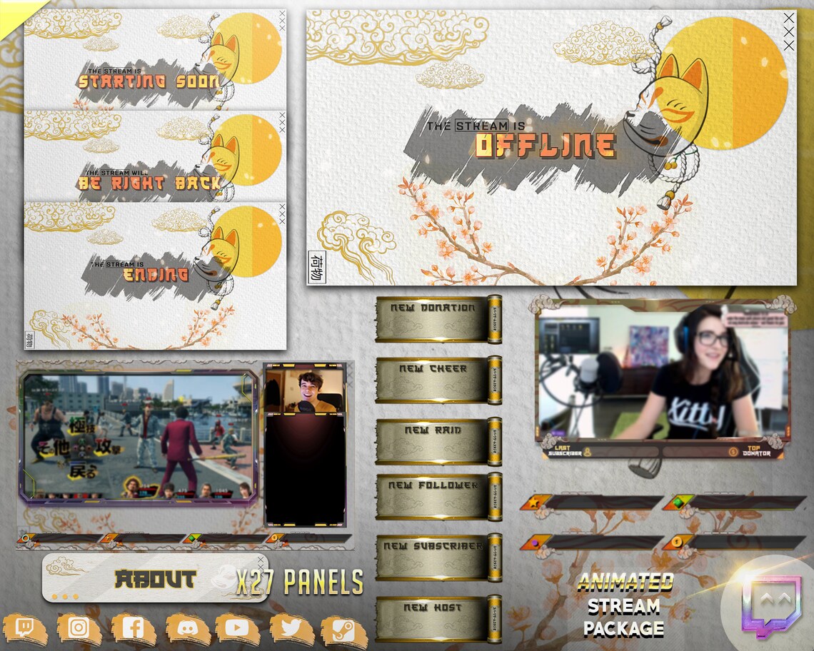 Animated Japanese Twitch Overlay Pack for Stream | Kitsune | Sakura ...