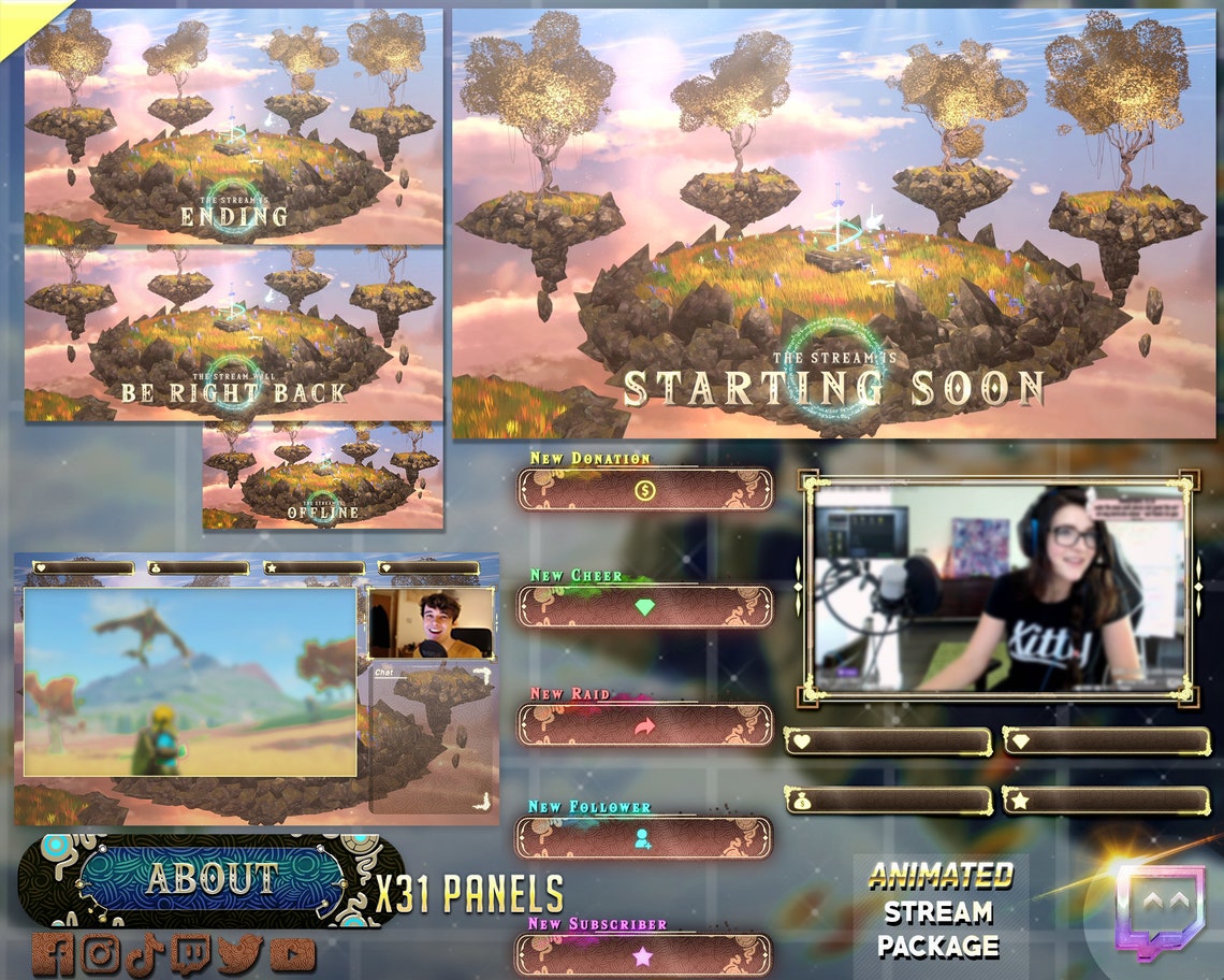 Animated Fantasy Twitch Overlay Pack for Stream Sky Island RPG Magic ...