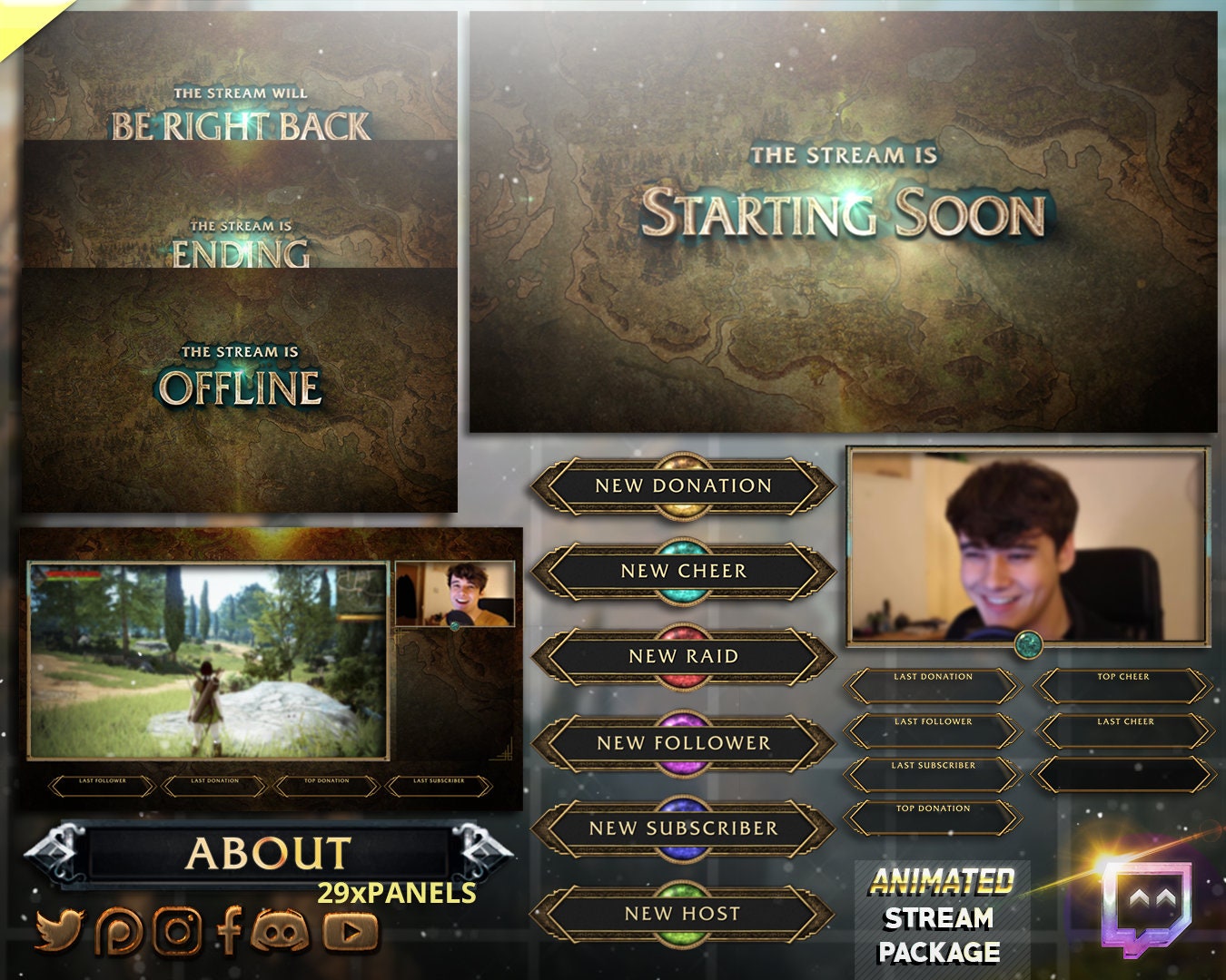 Animated Fantasy Stream Overlays Pack | Dungeon Raider | Twitch - RPG ...
