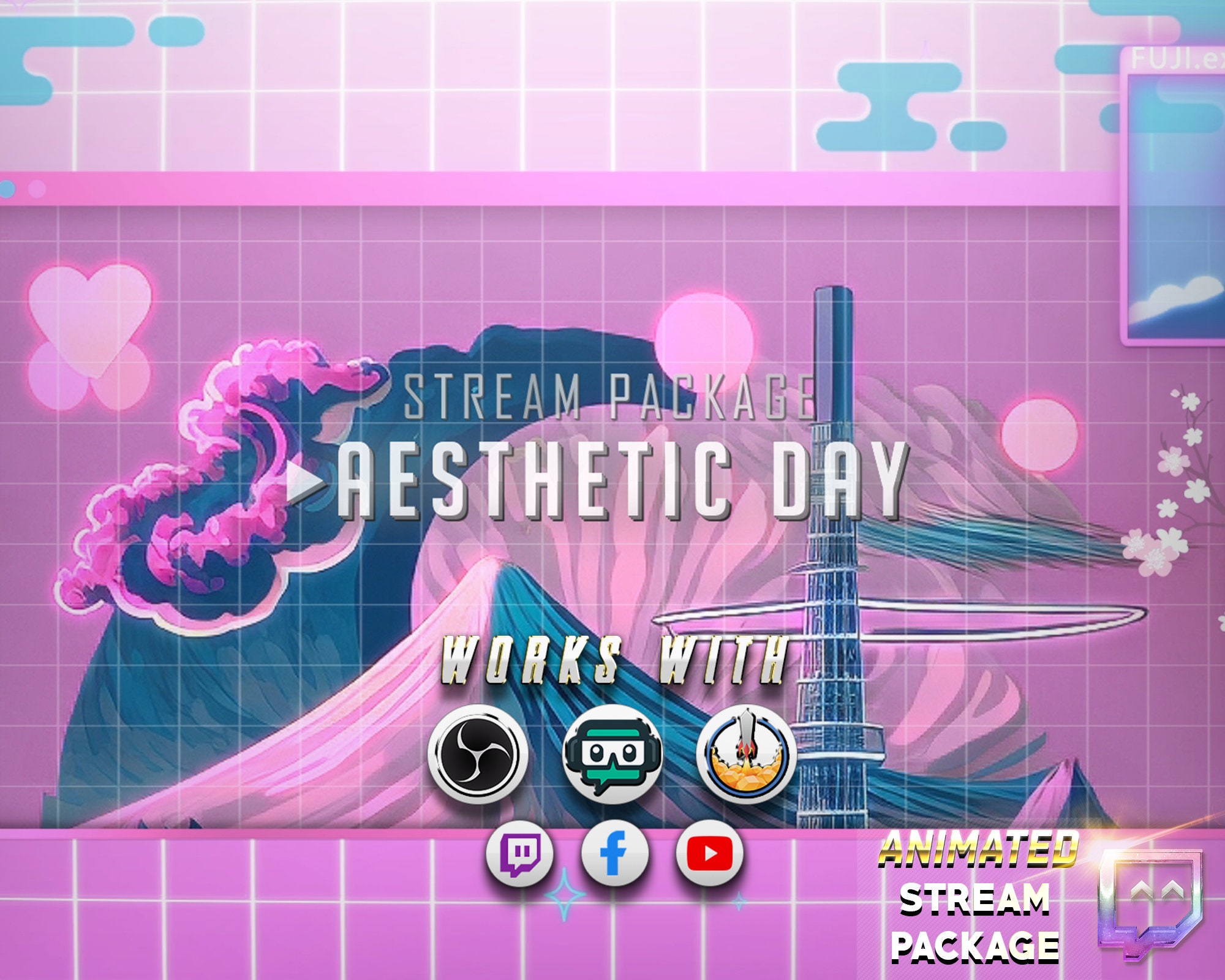 Animated Cute Twitch Overlay Pack for Stream Aesthetic Day Japanese ...