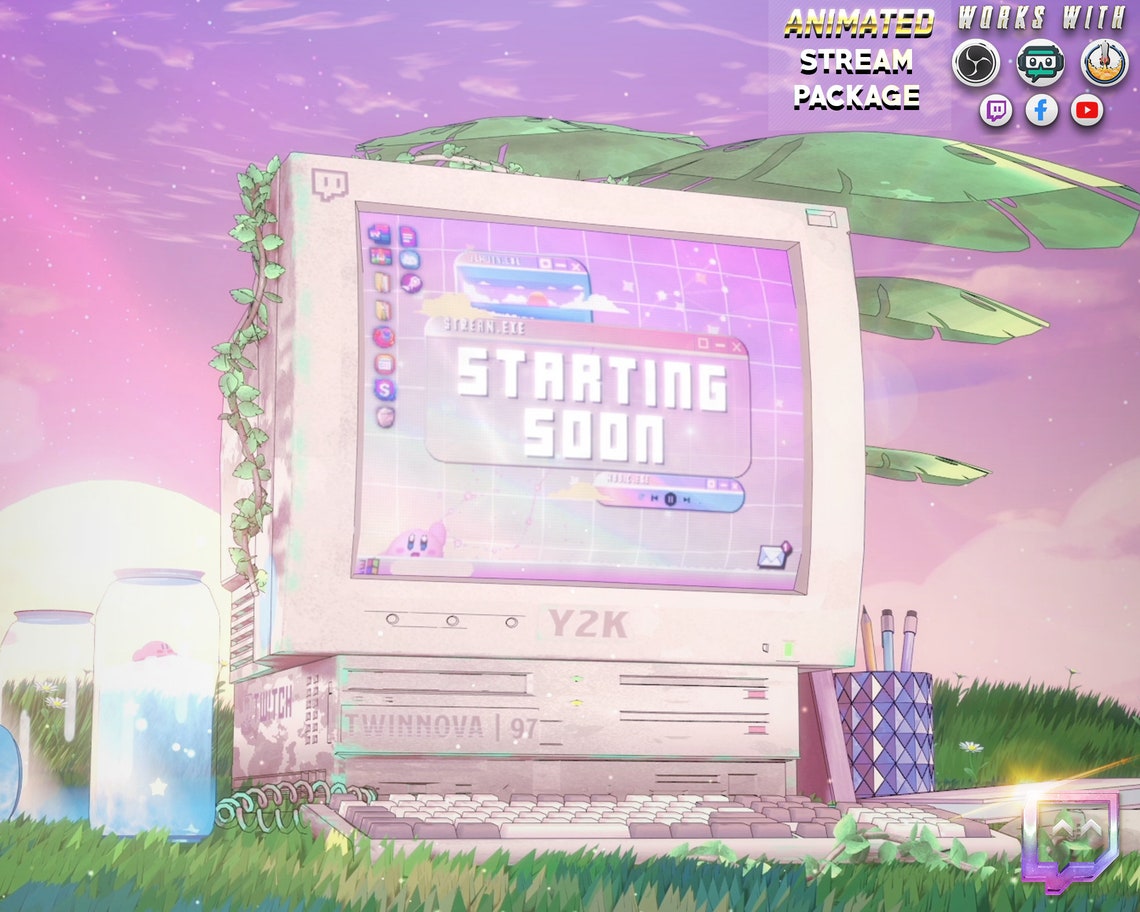 Animated Cute Twitch Overlay Pack for Stream Vintage V2 Retrowave ...