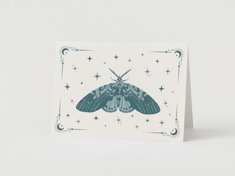 Mystic Greeting Card Moth Stars Moon Blue Mystical Unique Gift Idea - Etsy