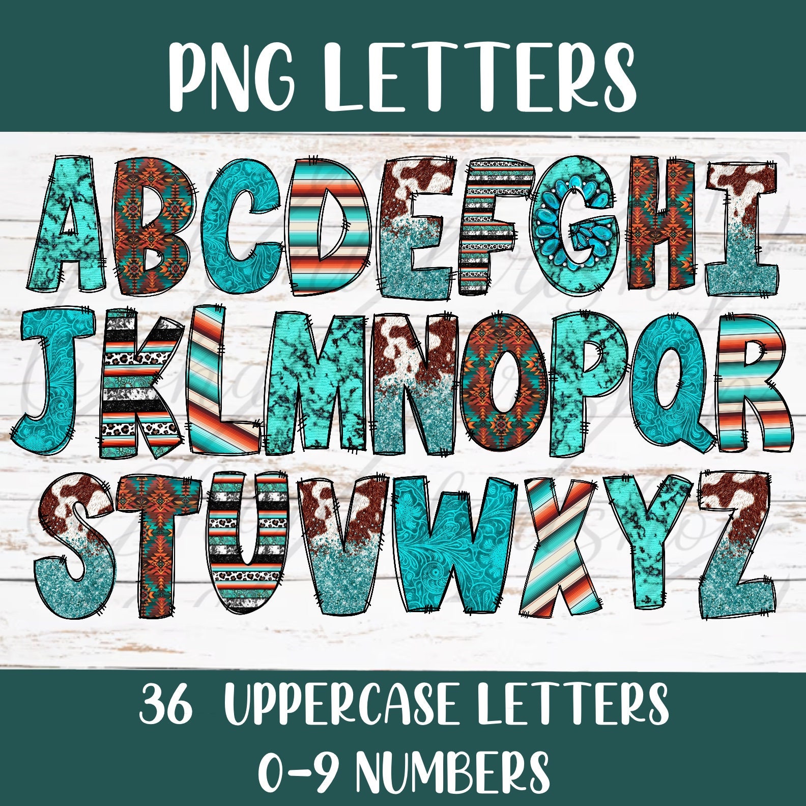 Western Turquoise Alphabet, Western ABC PNG File Perfect for Decals ...