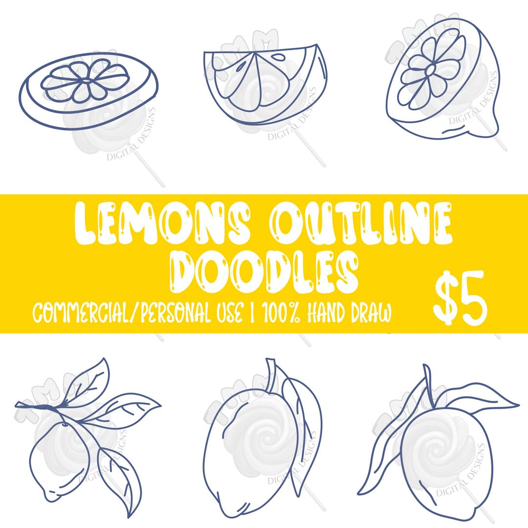 Lemons Navy Outline Cliparts Hand Drawn, Lemon Outline Clipart for ...