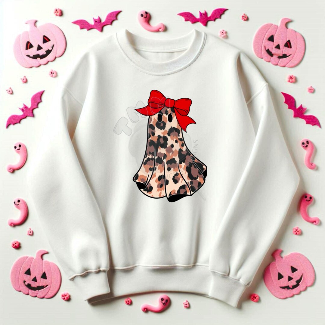 Leopard Cheetah Ghost With Red Bow Png File, Pink Halloween, Cheetah ...