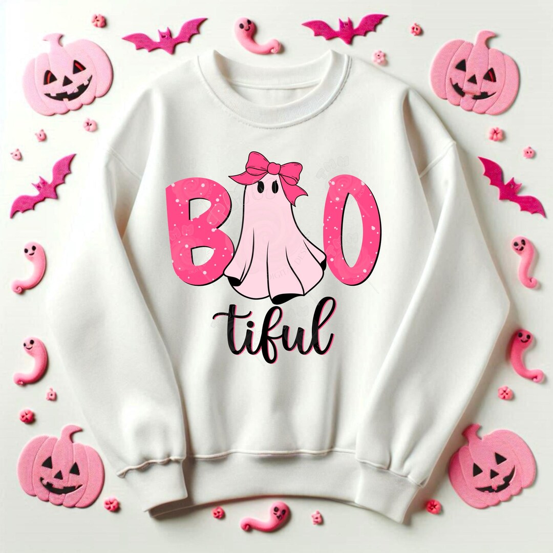 Boo Tiful Girly Ghosts With Pink Bow and Flowers Png File, Pink ...