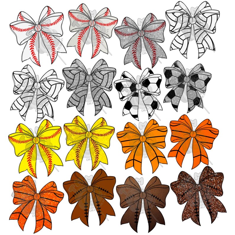 Sports Bows PNG Clipart Bundle Hand Drawn, Sports Bows Clipart for ...