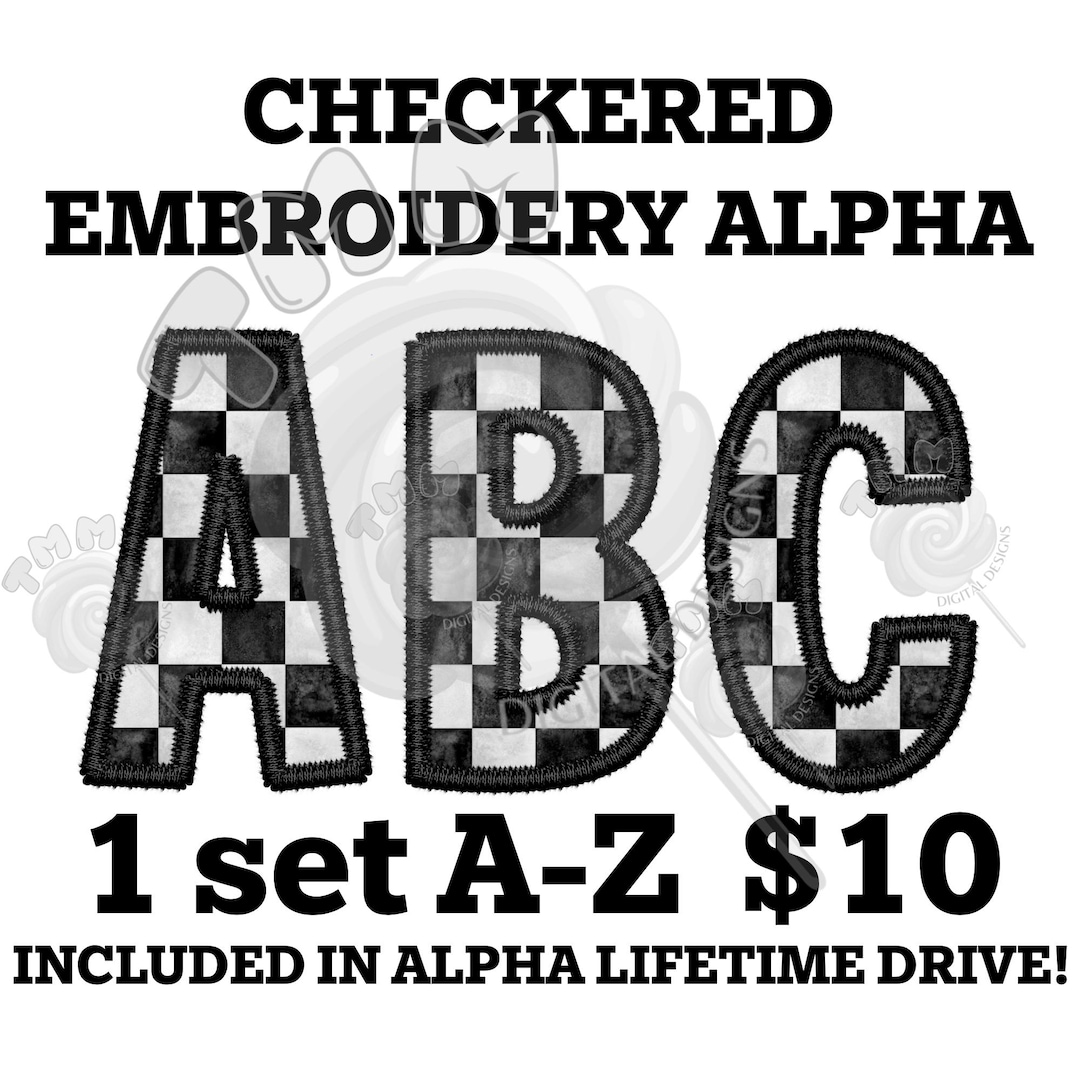 Black Checkered Embroidery Alphabet, Black Checkered ABC Alpha PNG File ...