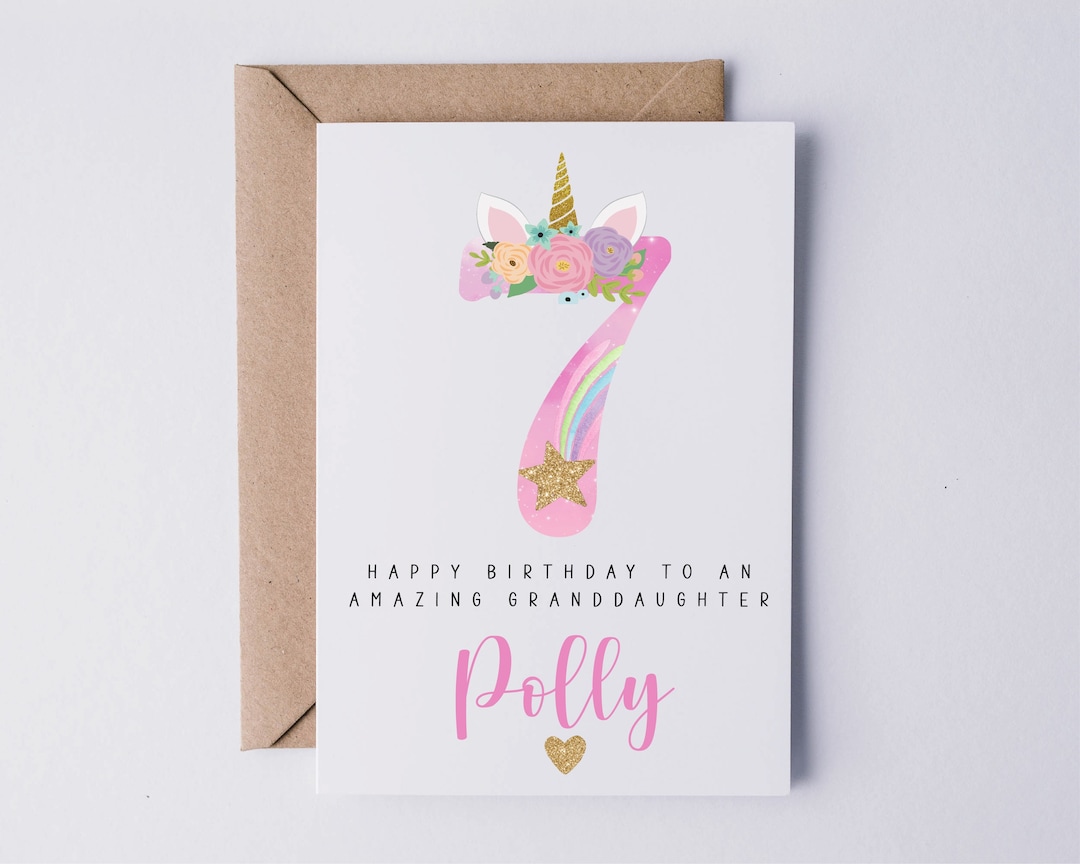 Personalised 7th Birthday Card for Her, Unicorn Card, Seventh Birthday ...