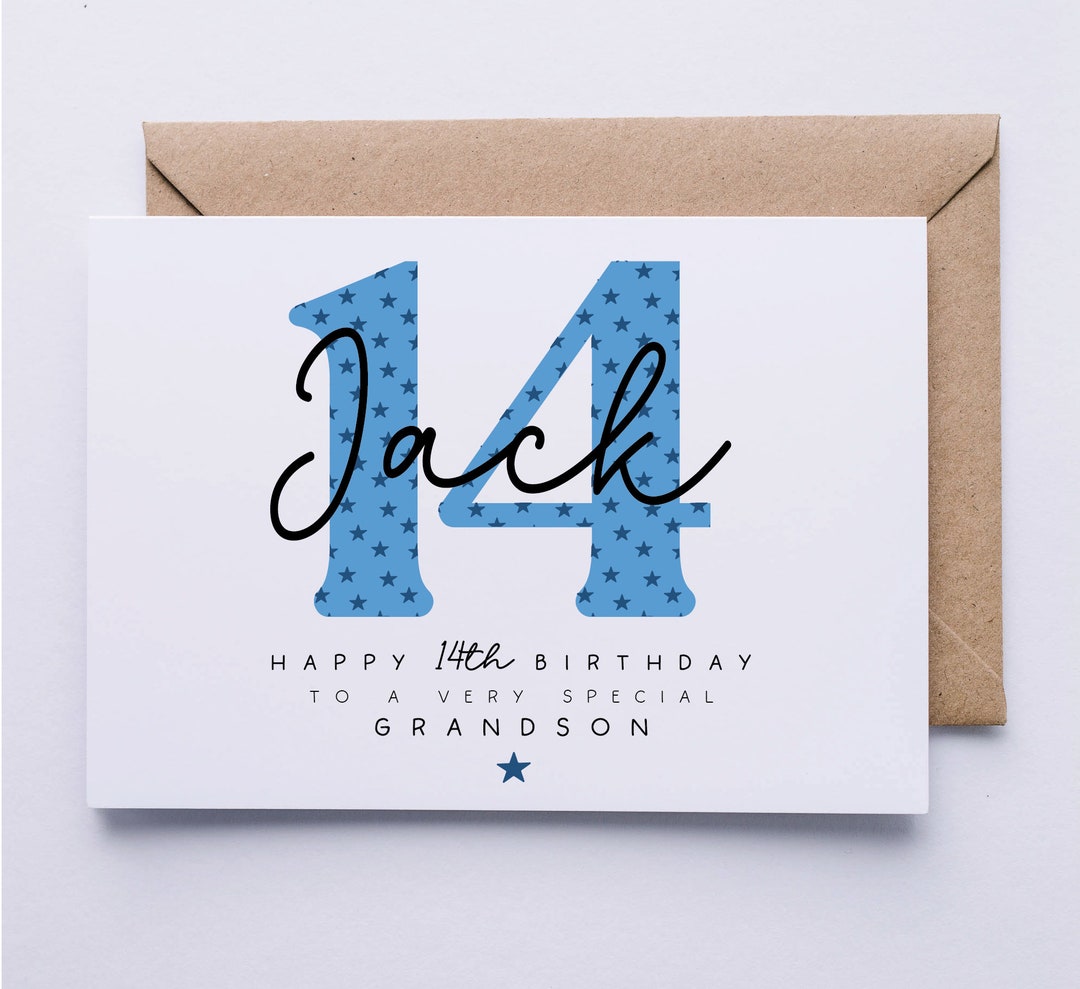 Personalised 14th Birthday Card, Fourteenth Birthday Card for Him ...