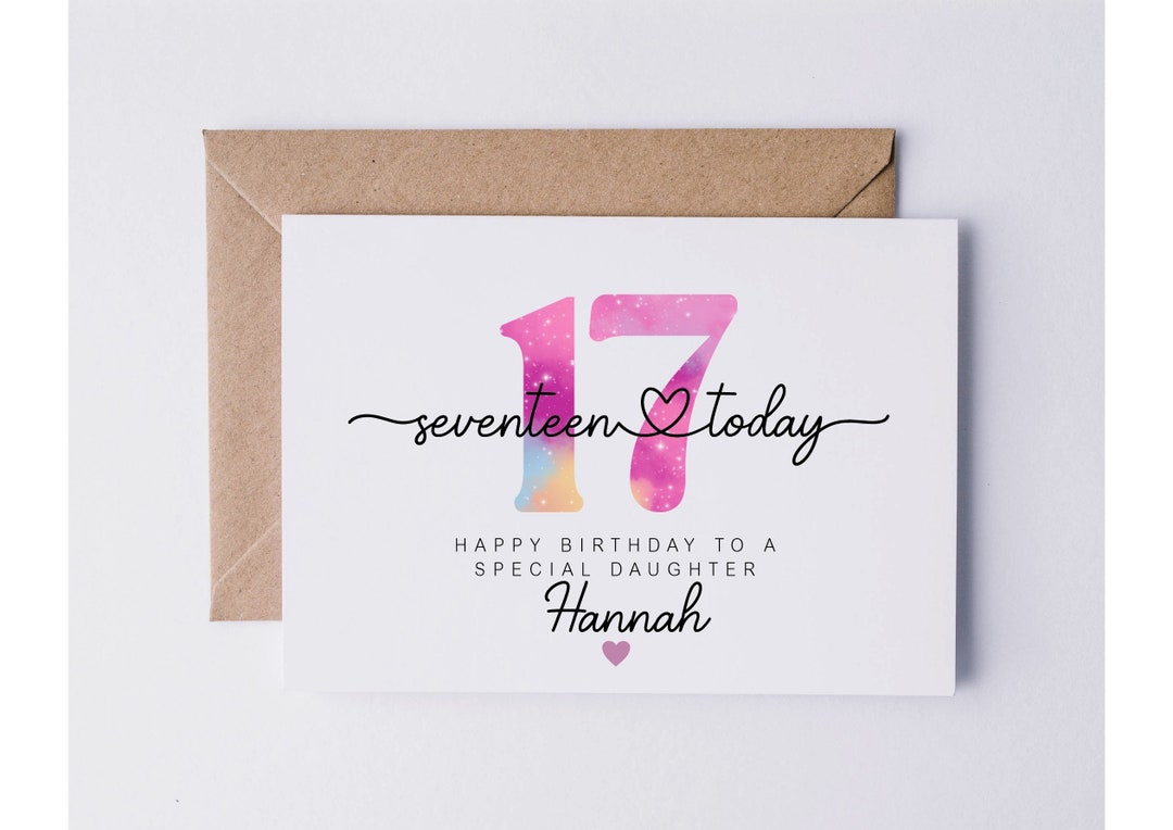 Personalised 17th Birthday Card, Seventeenth Birthday Card for Her ...