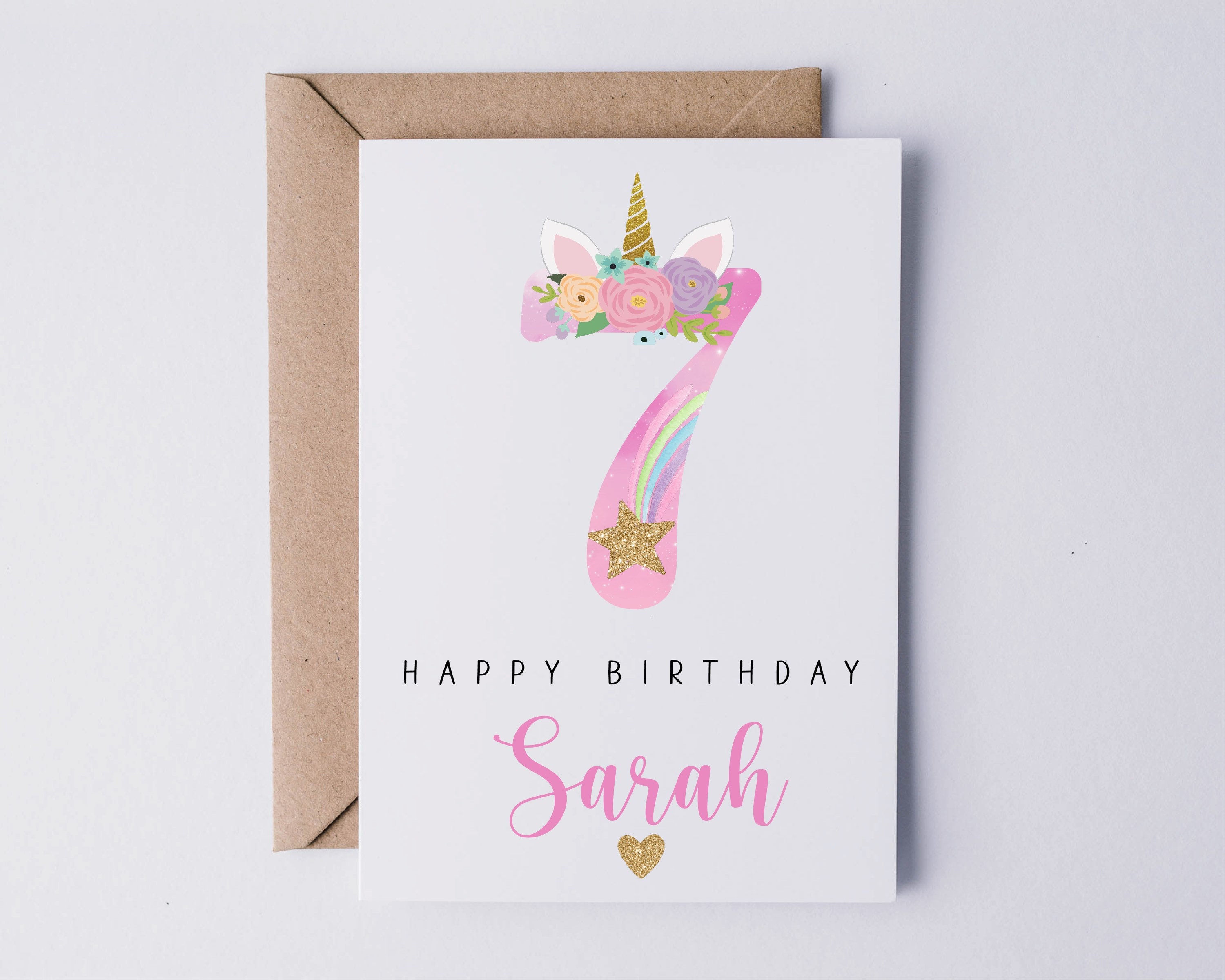 Personalised 7th Birthday Card for Her Unicorn Card Seventh - Etsy UK