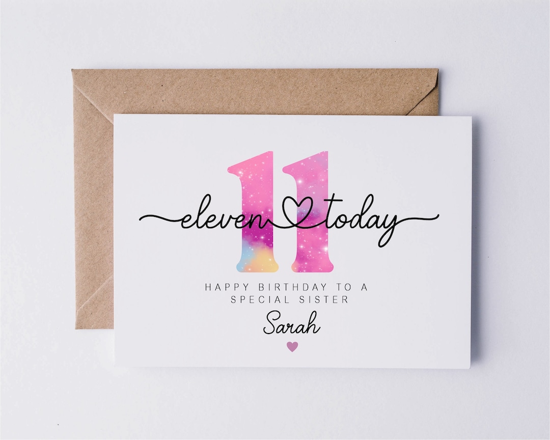 Personalised 11th Birthday Card, Eleventh Birthday Card for Her, Eleven ...