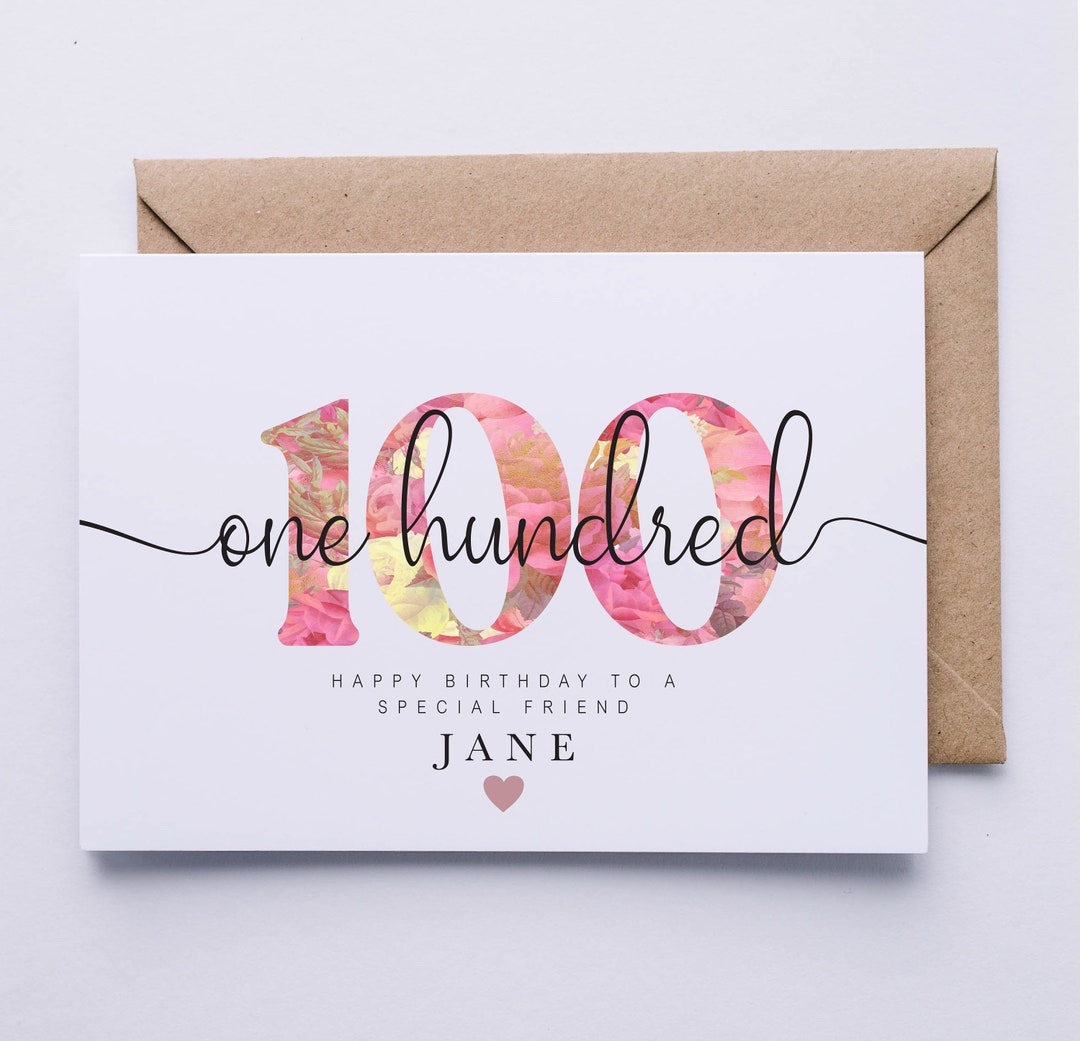 100th Birthday Card, Personalised Hundredth Birthday Card for Her ...